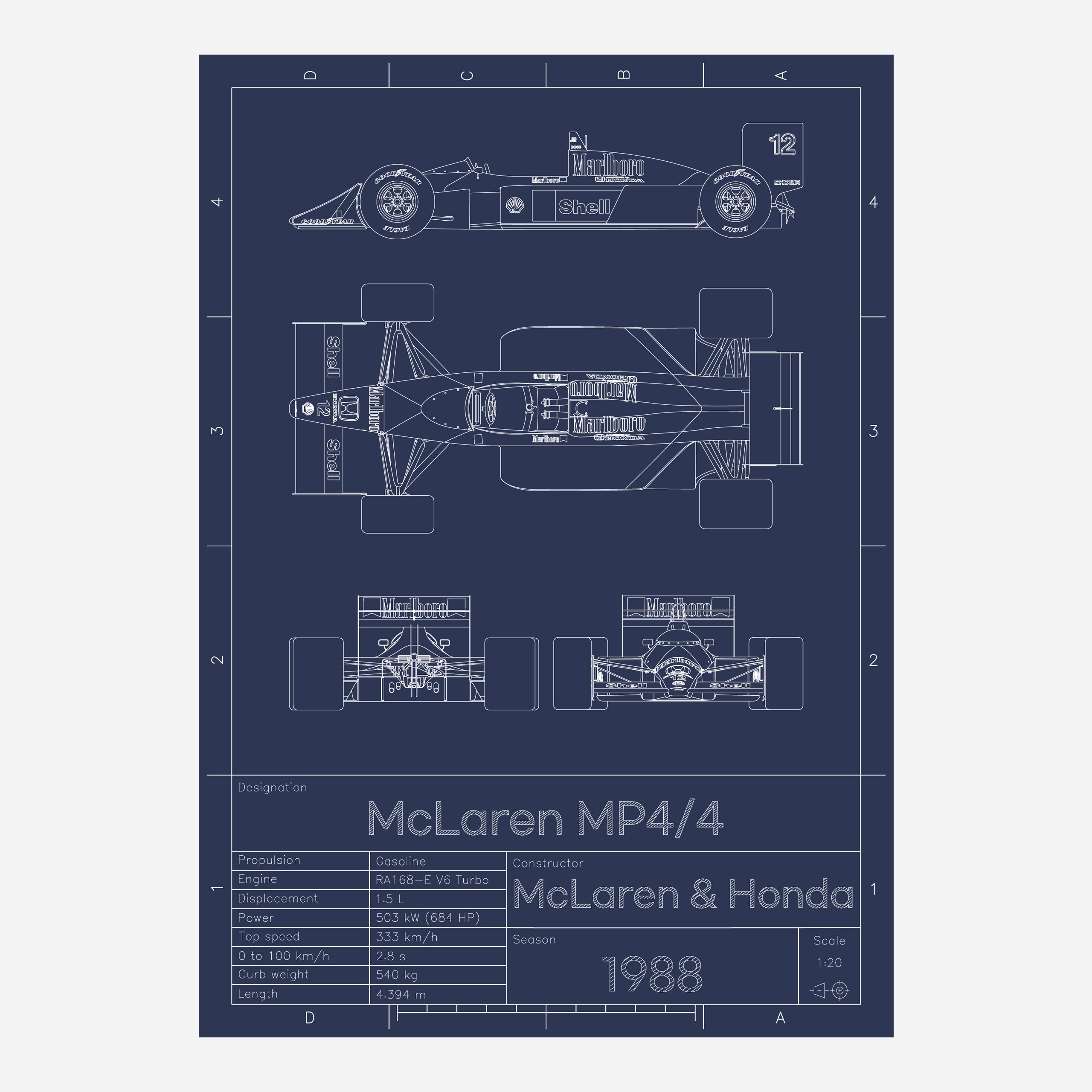 McLaren MP4/4 Decorative Blueprint | Orowan – Orowan Studio